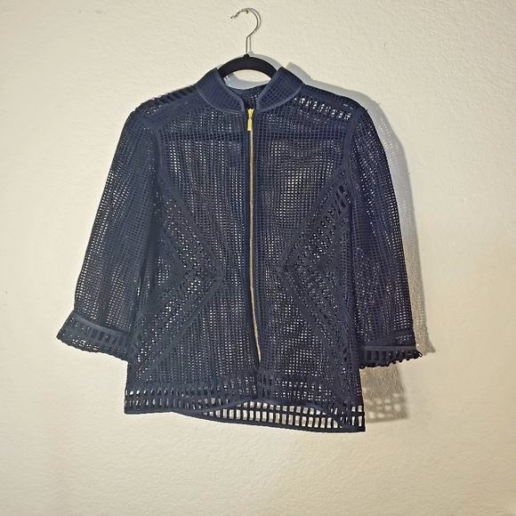 Chico's | Jackets & Coats | Navy Laser Cut Jacket | Poshmark